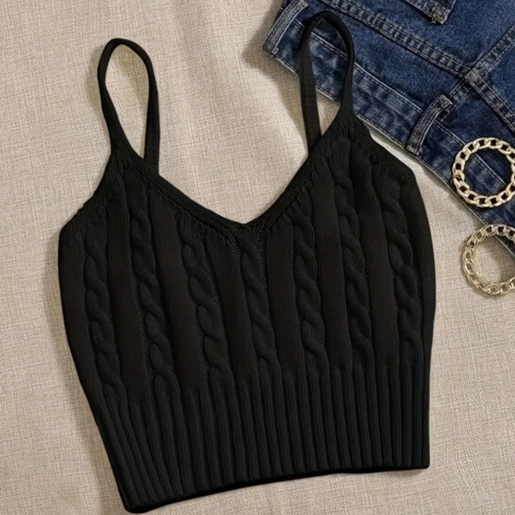 Tops | Cable Knit Camisole Sleeveless Crop Top Xl 12 | Poshmark